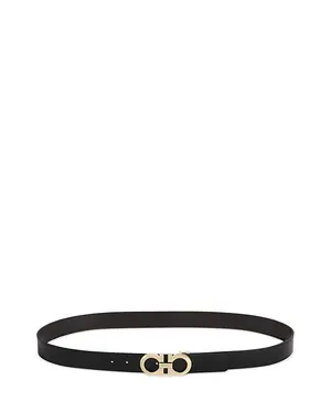 FERRAGAMO Double Gancini Reversible Leather Belt - Black