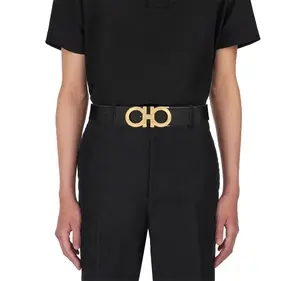 FERRAGAMO Double Gancini Reversible Leather Belt - Black