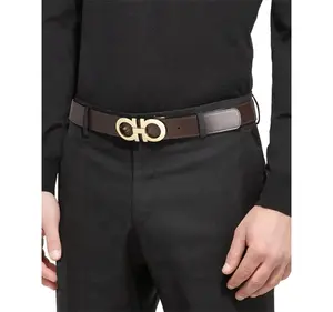 FERRAGAMO Double Gancini Reversible Leather Belt - Black