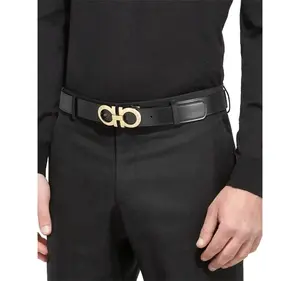 FERRAGAMO Double Gancini Reversible Leather Belt - Black