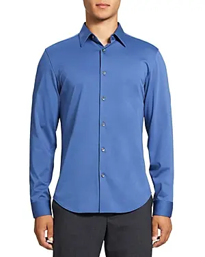 Theory Sylvain Shirt In Structure Knit Atlantic Blue