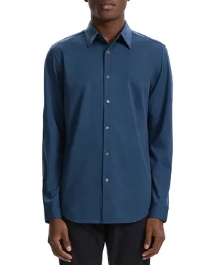 Theory Sylvain Shirt In Structure Knit Deep Sea Blue