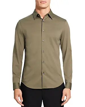 Theory Sylvain Shirt In Structure Knit Olive Branch