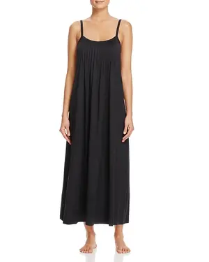 Hanro Juliet Pleated Long Spaghetti Gown - Black