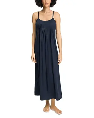 Hanro Juliet Pleated Long Spaghetti Gown - Deep Navy