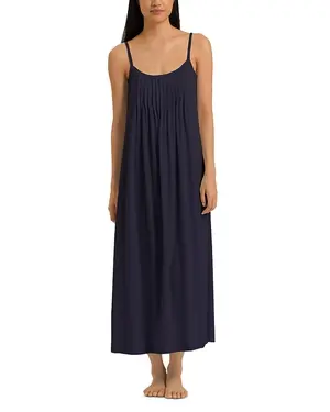 Hanro Juliet Pleated Long Spaghetti Gown Evening Blue