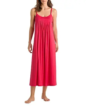 Hanro Juliet Pleated Long Spaghetti Gown Geranium