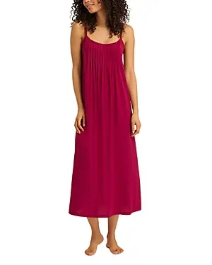 Hanro Juliet Pleated Long Spaghetti Gown Intense Garnet