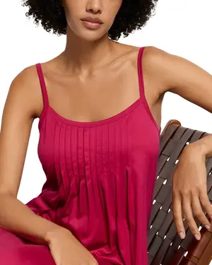 Hanro Juliet Pleated Long Spaghetti Gown - Light Sangria