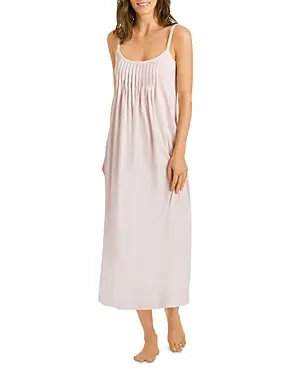 Hanro Juliet Pleated Long Spaghetti Gown Pearl Rose