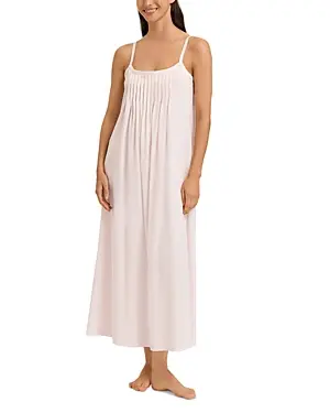 Hanro Juliet Pleated Long Spaghetti Gown Pink Mauve