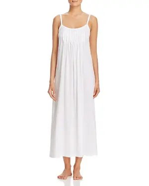 Hanro Juliet Pleated Long Spaghetti Gown - White