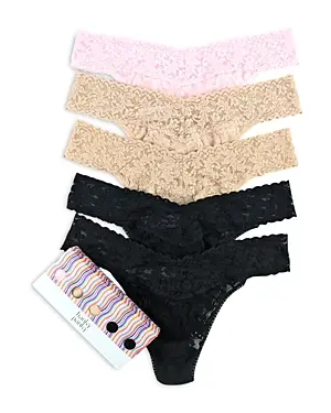 Hanky Panky Signature Lace Low Rise Thongs, Set Of 3 Black/bliss Pink/chai