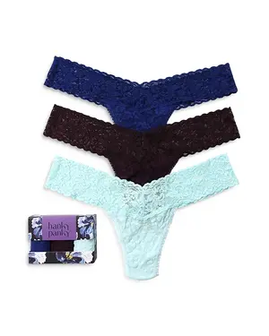 Hanky Panky Signature Lace Low Rise Thongs, Set Of 3 Midnight Blue/purple/blue