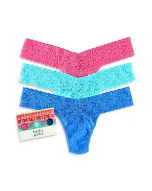 Hanky Panky Signature Lace Low Rise Thongs, Set Of 3 Srup/beab/cerb