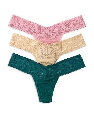 Hanky Panky Signature Lace Low Rise Thongs, Set Of 3 Wild Rose/rose Water
