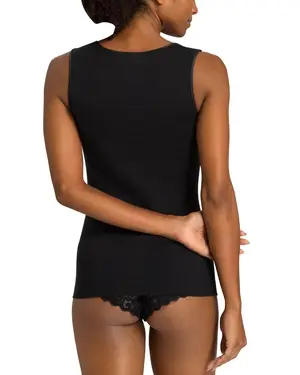 Hanro Moments Cotton Lace Trim Tank - Black
