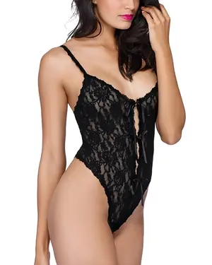 Hanky Panky After Midnight Signature Lace Open Panel Teddy Bodysuit - Black