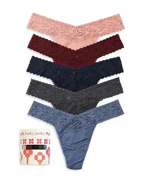 Hanky Panky Hanky Panky Signature Original-Rise Thongs, Set Of 5 Cabernet/navy/indigo