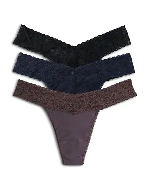 Hanky Panky Supimacotton Original-rise Thongs, Set Of 3 Black/navy/dusk