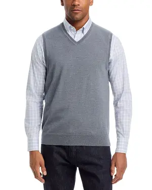 Bloomingdale'S Merino Wool V-neck Vest - Medium Gray