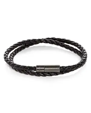 Tateossian Woven Leather Double Wrap Bracelet - Black
