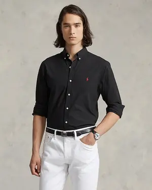 Polo Ralph Lauren Slim Fit Long Sleeve Poplin Button Down Shirt Polo Black