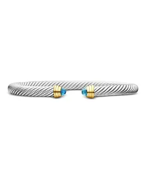 David Yurman Cable Classics Bracelet With 14k Gold, 5mm - Blue Topaz