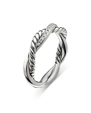 David Yurman Sterling Twisted Ring With Diamonds