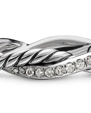 David Yurman Sterling Twisted Ring With Diamonds
