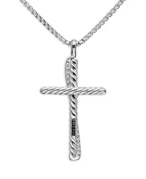 David Yurman Crossover Cross Diamond Necklace - Silver