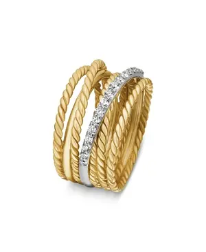 David Yurman Crossover Ring In 18k Yellow Gold With Diamonds - White/gold