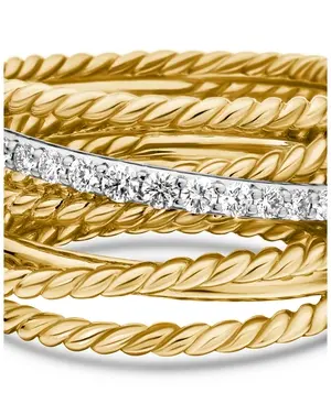 David Yurman Crossover Ring In 18k Yellow Gold With Diamonds - White/gold