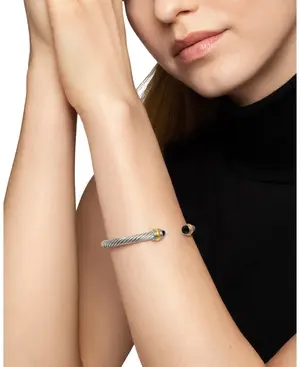 David Yurman Cable Classic Bracelet With 14k Gold, 5mm - Black Onyx