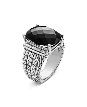 David Yurman Wheaton Ring With Onyx And Diamonds