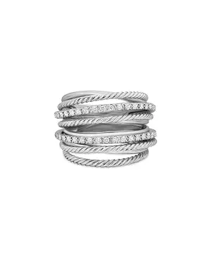 David Yurman Crossover Wide Ring With Diamonds - White/silver
