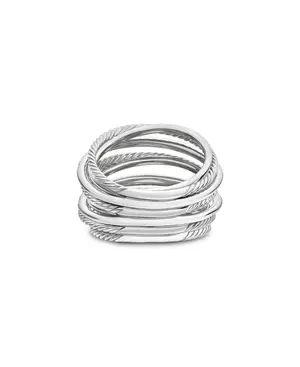 David Yurman Sterling Silver Crossover Wide Ring With Diamonds - White/silver
