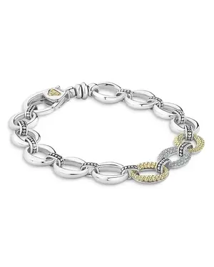 Lagos Sterling And 18k Yellow Gold Diamond Chain Bracelet