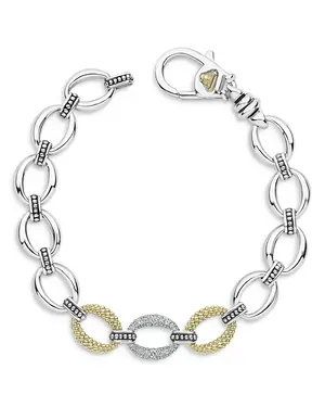 Lagos Sterling And 18k Yellow Gold Diamond Chain Bracelet
