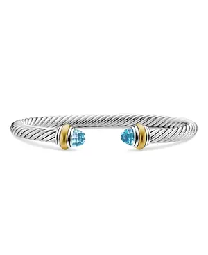 David Yurman Cable Classics Bracelet With Gold Blue Topaz