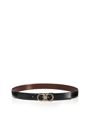 FERRAGAMO Double Gancini Buckle Reversible Leather Belt - Black/auburn