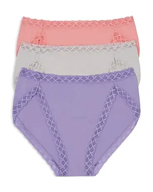 Natori Bliss French Cut Bikinis, Set Of 3 Peach Pink/linen/violet