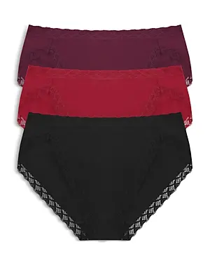 Natori Bliss French Cut Bikinis, Set Of 3 Taro/pomogranate/ Black