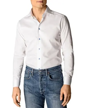 Eton Contemporary Fit Contrast Blue Button Shirt - White