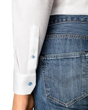 Eton Contemporary Fit Contrast Blue Button Shirt - White