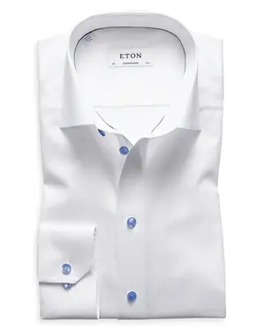 Eton Contemporary Fit Contrast Blue Button Shirt - White