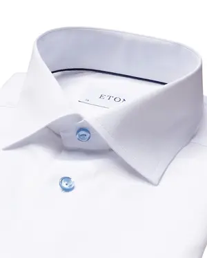 Eton Contemporary Fit Contrast Blue Button Shirt - White