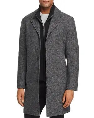 Cole Haan Wool-blend Twill Coat With Sweater Bib - Melange Graphite