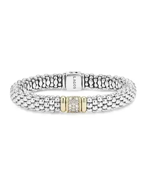 Lagos 18k Yellow Gold And Sterling Silver Diamond Caviar Rope Bracelet - Multi/silver