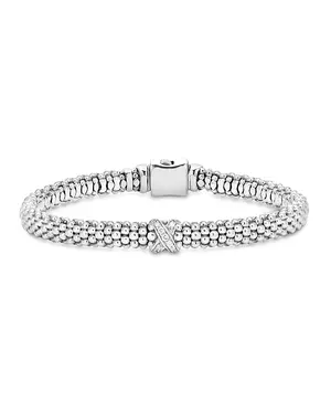 Lagos Sterling Silver Embrace Collection Rope Bracelet With Diamonds - White/silver